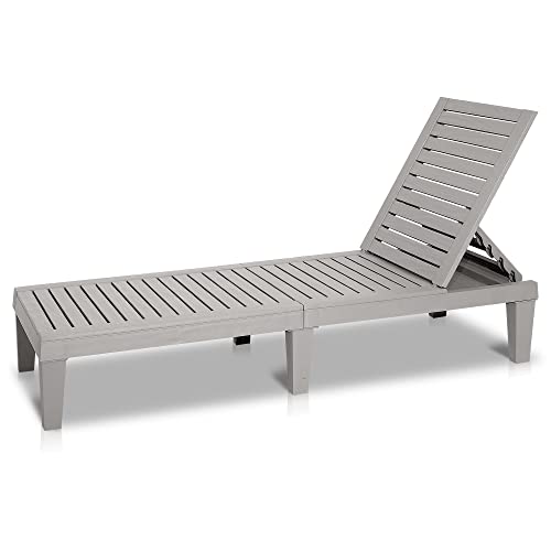 SereneLifeHome Adjustable Outdoor Patio Chaise Lounge - Marine Grade Water Resistant Durable Reclining Lounger, Fire Pit with 5-Position Multi-Level Backrest Adjustment, SLLOUNG70