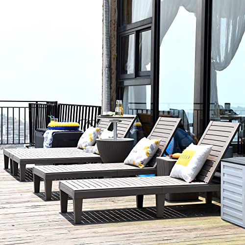 SereneLifeHome Adjustable Outdoor Patio Chaise Lounge - Marine Grade Water Resistant Durable Reclining Lounger, Fire Pit with 5-Position Multi-Level Backrest Adjustment, SLLOUNG70