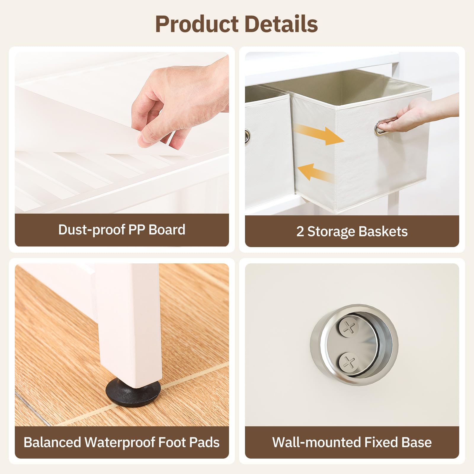 Homde Closet Organizer System Wall Mounted + Closet Organizer Storage System with 2 Storage Drawers and 3 Expandable Stainless Steel Hanger Rods