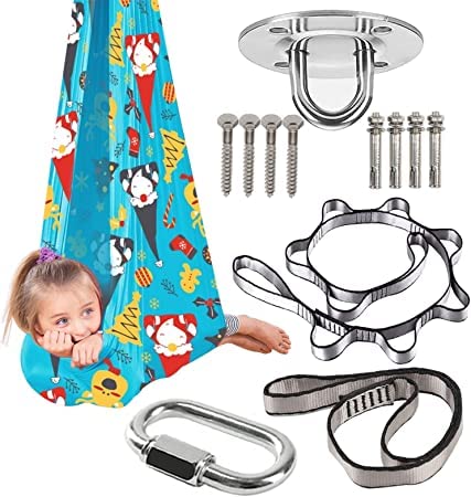 Gumatea Sensory Swing for Kids and Adults Indoor Therapy Swing for Autistic Children Cuddle Swing Christmas Pattern Kids Hammock Swing with Autism , ADHD, Aspergers, Sensory Integration