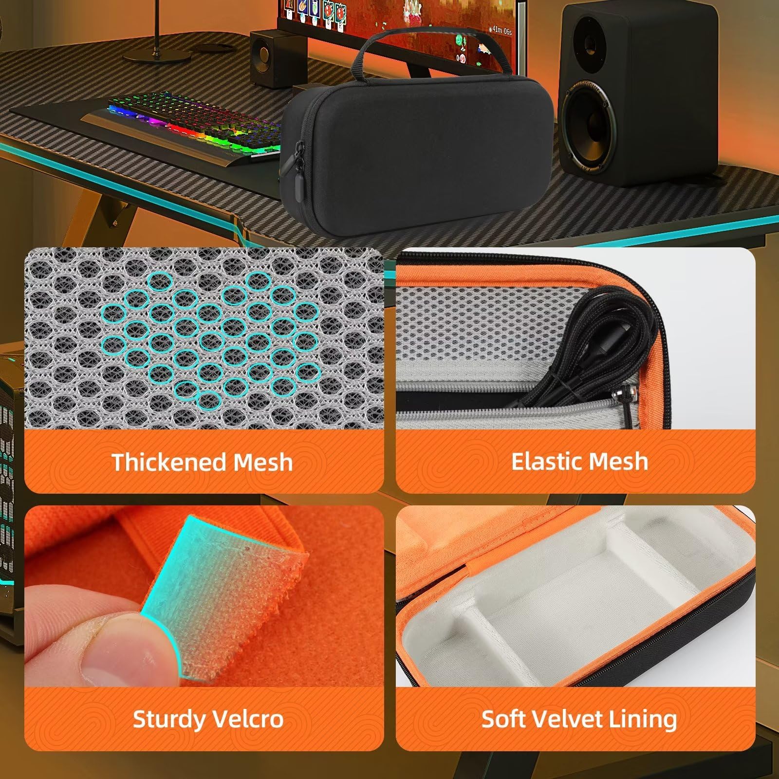 Gepicest Rog Ally Case Compatible with ASUS Rog Ally Handheld Console Gaming Accessories Carrying Bag Fit Original Charger Dock w/ Hard EVA Game Console Stand 2023 Traveling Storage Case-Orange Black