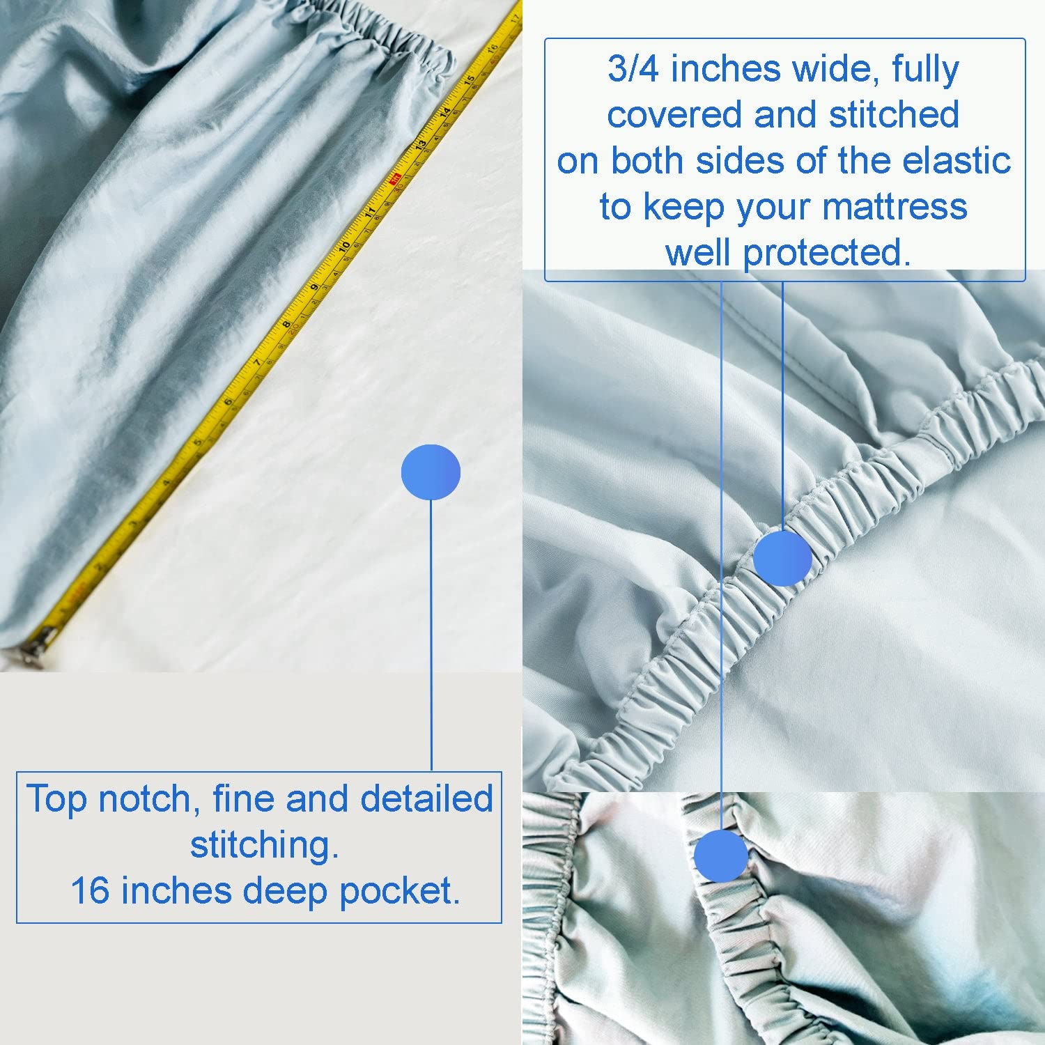 The Cotton & Silk 100% Luxury Long-Staple Cotton Fitted Sheet – 5-Star Hotel Quality Bed Sheet, Soft, Breathable & Durable – Full/Double (54 x 75 + 16"), Misty Blue, 300TC, Deep Pocket with Elastic