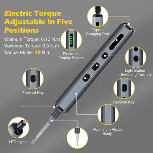 Qutraliza Mini Electric Screwdriver,64 in 1 Magnetic S2 Bits with 4 Led Light,Precision Screwdriver Set,5 Torque Settings,Cordless Screwdriver Repair Tool for Phone Laptop Camera Watch