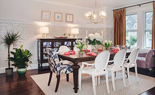 2xhome White - Modern Contemporary Louis XIV Dining Chair Armchair Ghost Style Ghost Chair with Arms Ghost Arm Chair in White Stackable Stacking Made From Polycarbonate