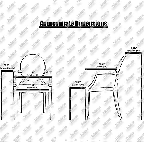 2xhome White - Modern Contemporary Louis XIV Dining Chair Armchair Ghost Style Ghost Chair with Arms Ghost Arm Chair in White Stackable Stacking Made From Polycarbonate