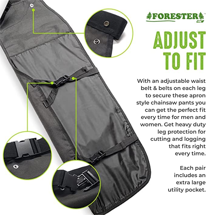 FORESTER Chainsaw Apron Chaps with Pocket & Adjustable Belt (37" Grey)