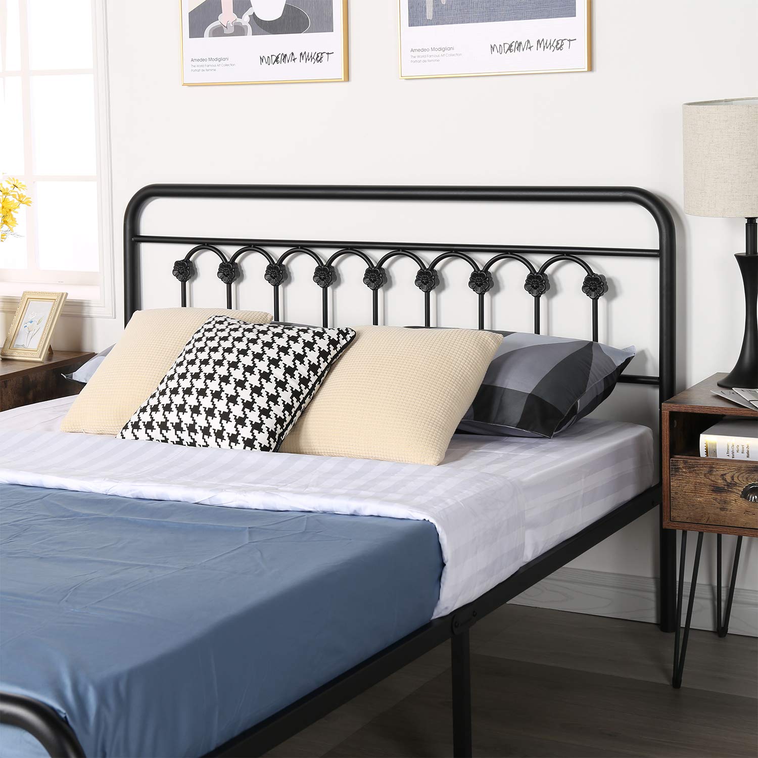 VECELO Classic Metal Platform Bed Frame with Headboard and Footboard Mattress Foundation with Steel Slat Support/No Box Spring Needed/Easy Assembly/Full Size Black