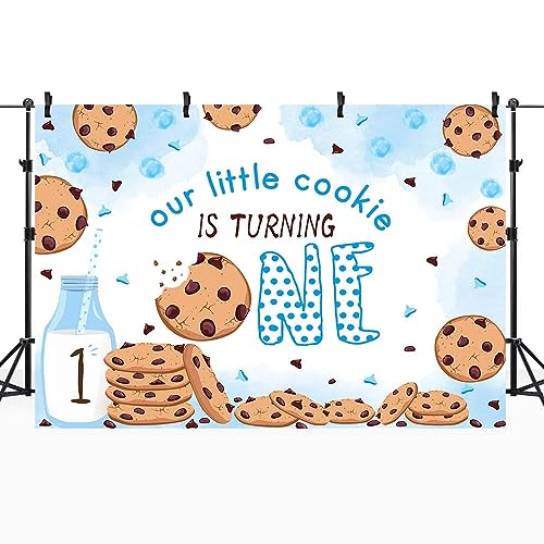 7x5ft Baby 1st Birthday Backdrop Photography Our Little Cookie is Turning One Boy First Birthday Party Decor Photo Background