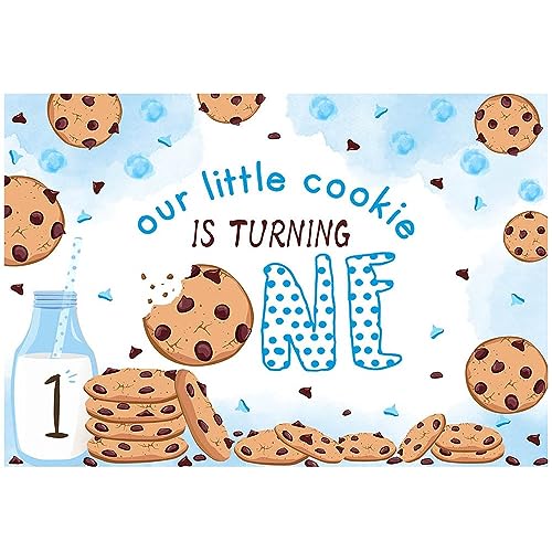 7x5ft Baby 1st Birthday Backdrop Photography Our Little Cookie is Turning One Boy First Birthday Party Decor Photo Background