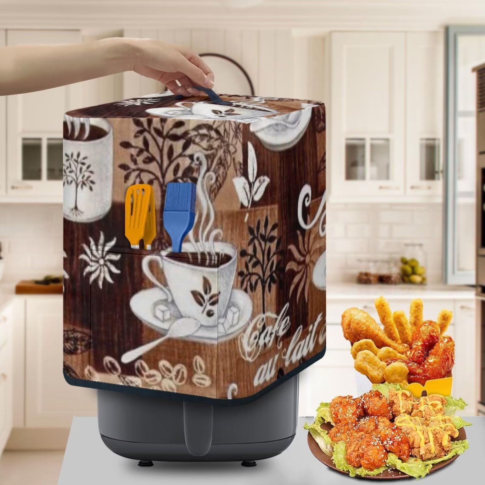 FKELYI Ice Cream Funny Design Air Fryer Cover,Dust-proof Kitchen Appliance Air Fryer Cooker Covers with Storage Pocket