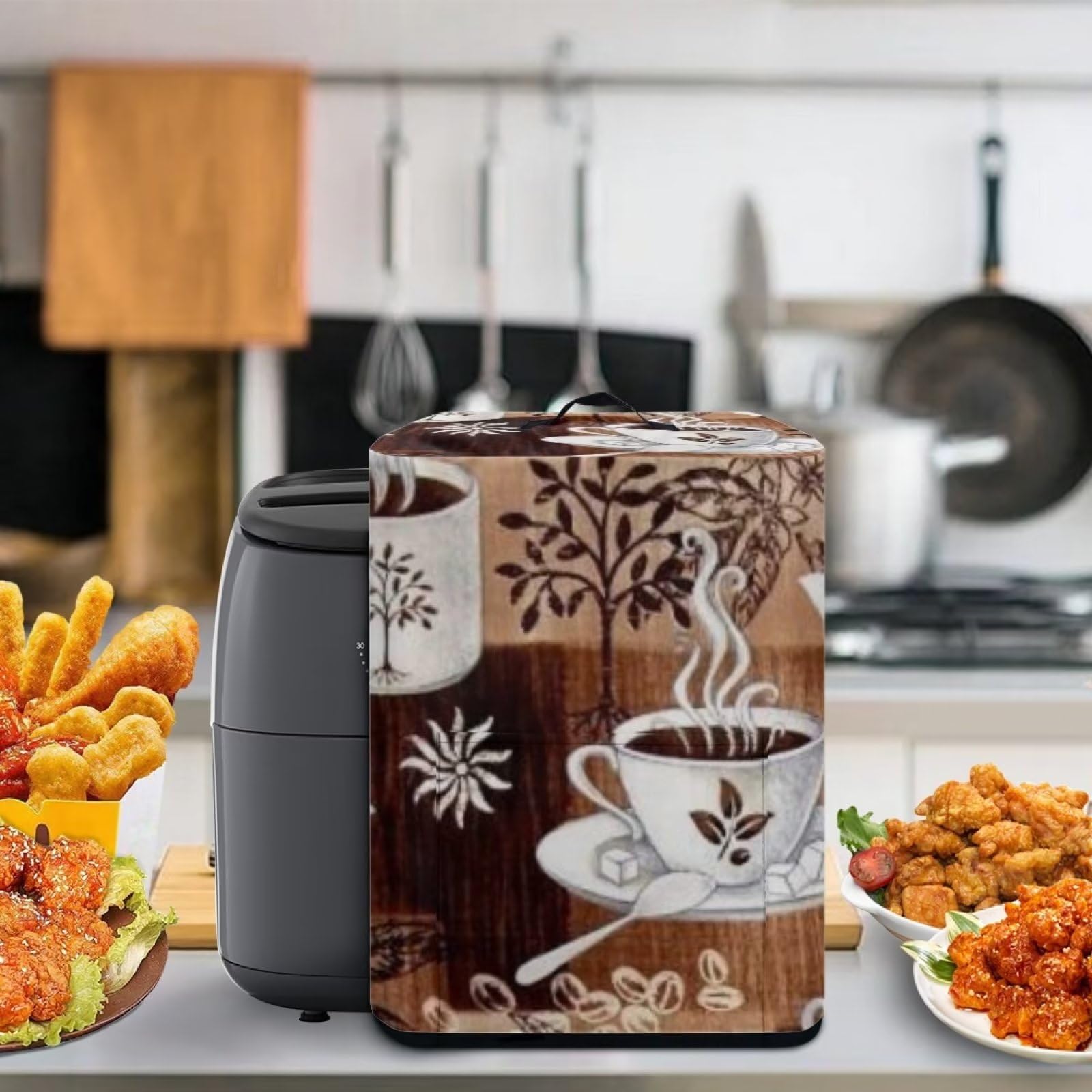 FKELYI Ice Cream Funny Design Air Fryer Cover,Dust-proof Kitchen Appliance Air Fryer Cooker Covers with Storage Pocket