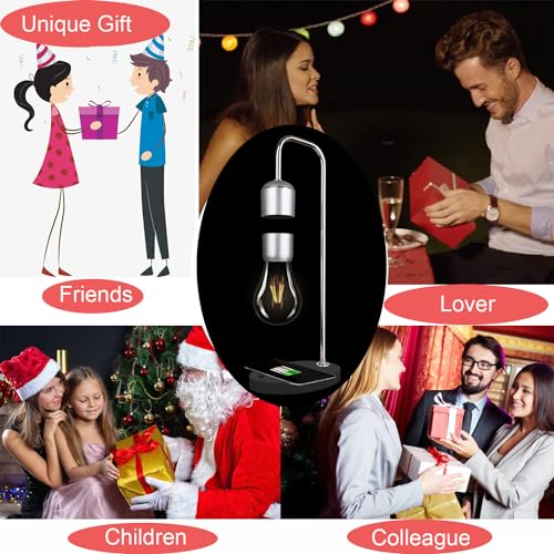 FloatGo Magnetic Levitating Lamp with Wireless Phone Charging Pad for iPhone Pro Max Floating Light Bulb LED Night Light Table Lamp Levitation Desk Lamp for Home Decoration Christmas Gift