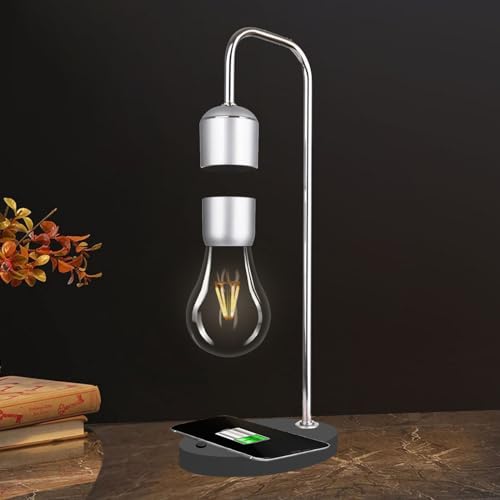 FloatGo Magnetic Levitating Lamp with Wireless Phone Charging Pad for iPhone Pro Max Floating Light Bulb LED Night Light Table Lamp Levitation Desk Lamp for Home Decoration Christmas Gift