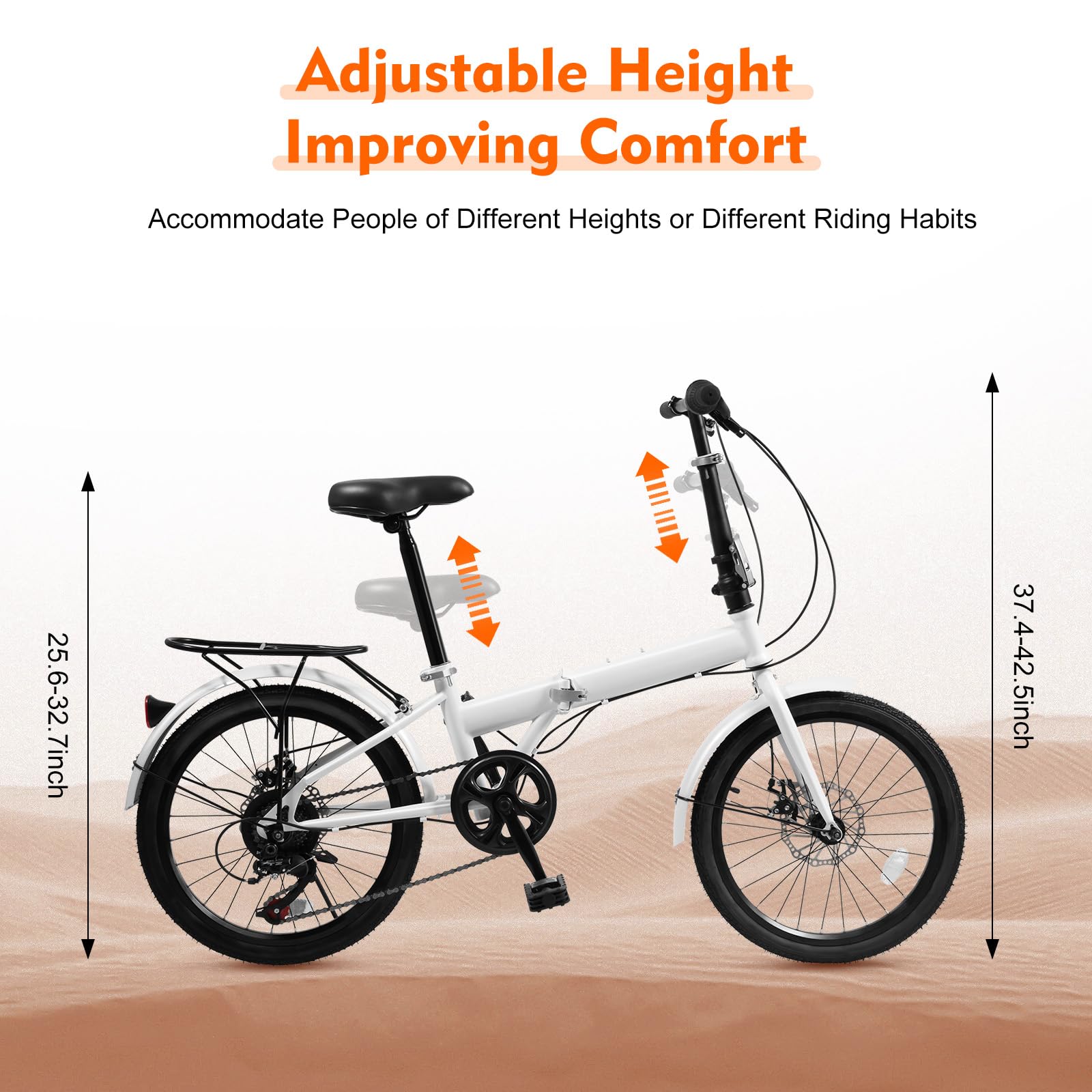 YIYIONCE 20inch Folding Bike 7 Speed Folding Bicycle City Carbon Steel Bicycle for Adults Foldable Bicycle with Adjustable Seats, Disc Brake & PU Foam for Exercising(Iron T-Shape) | US Stock