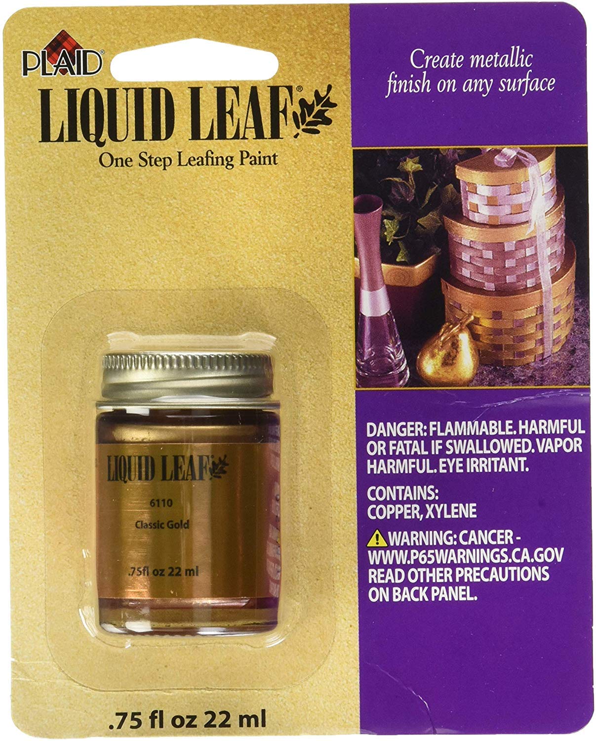 Plaid, Classic Gold 6110 :Craft Liquid One Step Leafing Paint, 0.75-Ounce, Fl Oz (Pack of 1), 7