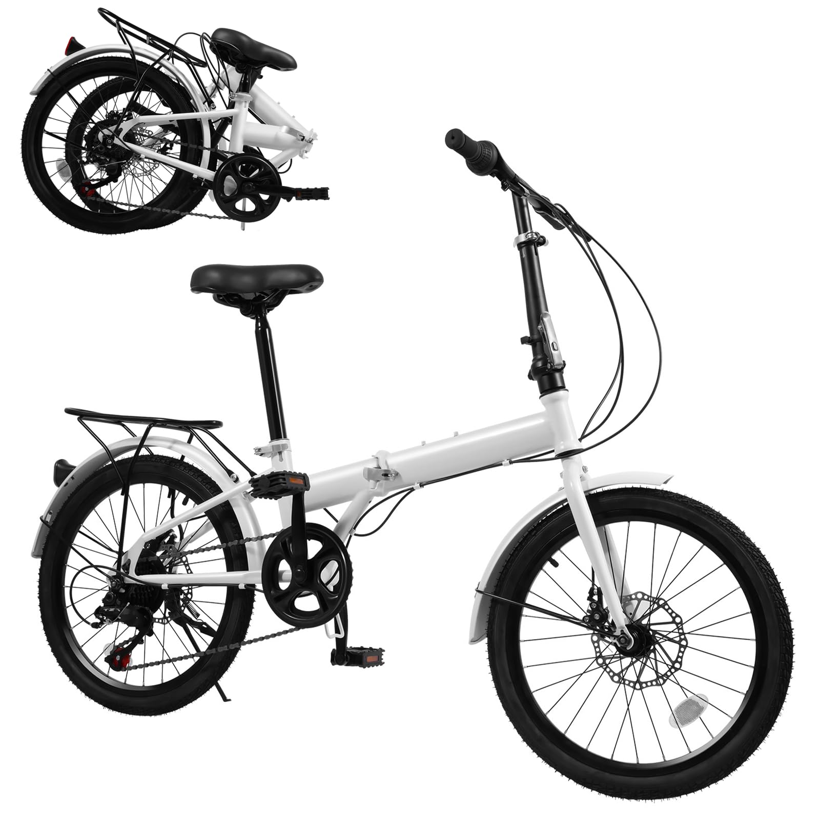 YIYIONCE 20inch Folding Bike 7 Speed Folding Bicycle City Carbon Steel Bicycle for Adults Foldable Bicycle with Adjustable Seats, Disc Brake & PU Foam for Exercising(Iron T-Shape) | US Stock