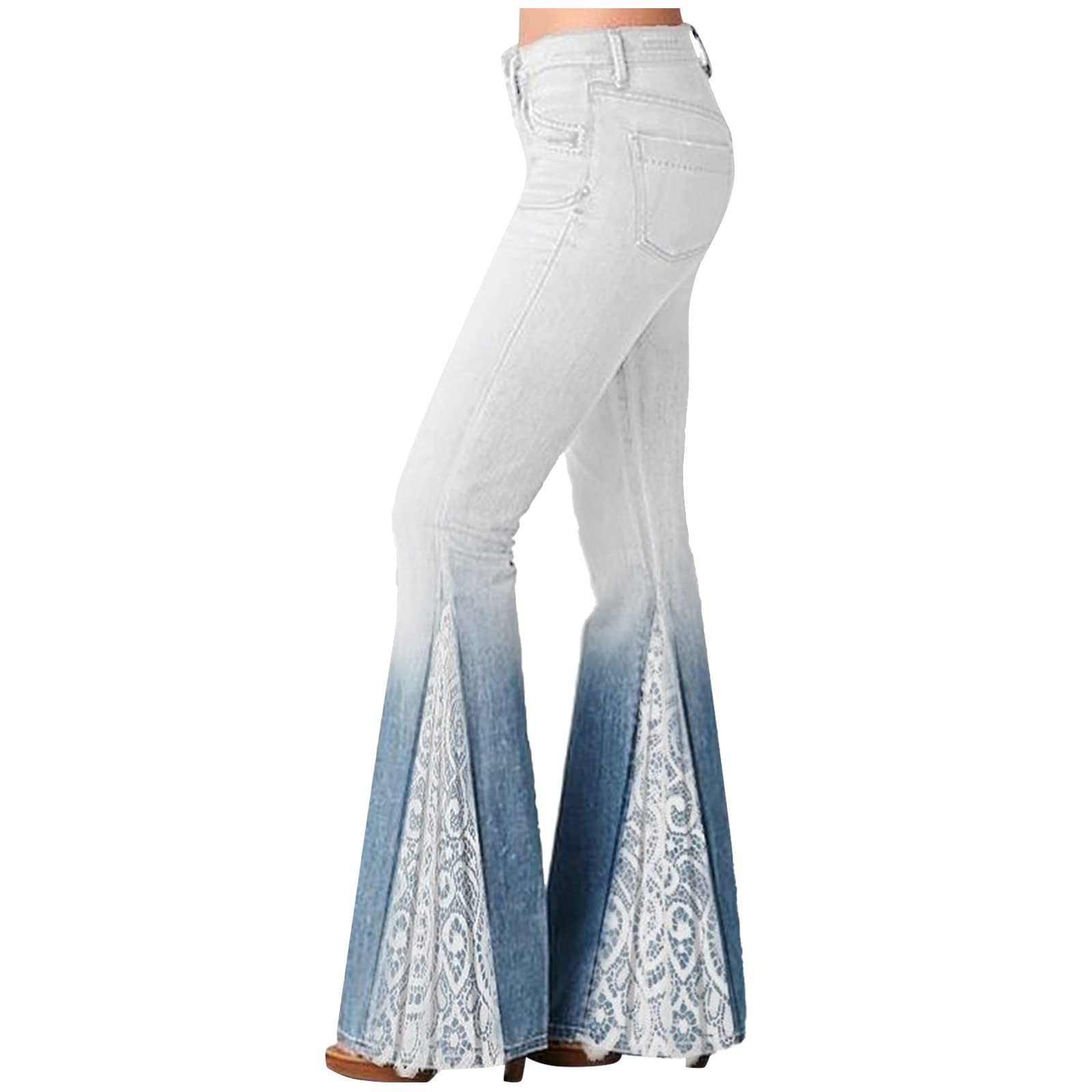 Prime Shopping Online Cowboy Pants Womens Vintage Floral Print Flare Denim Pants Bell Bottom Jeans Curvy Slim Fit Butt Lifting Denim Skinny Jeans Blue 2XL