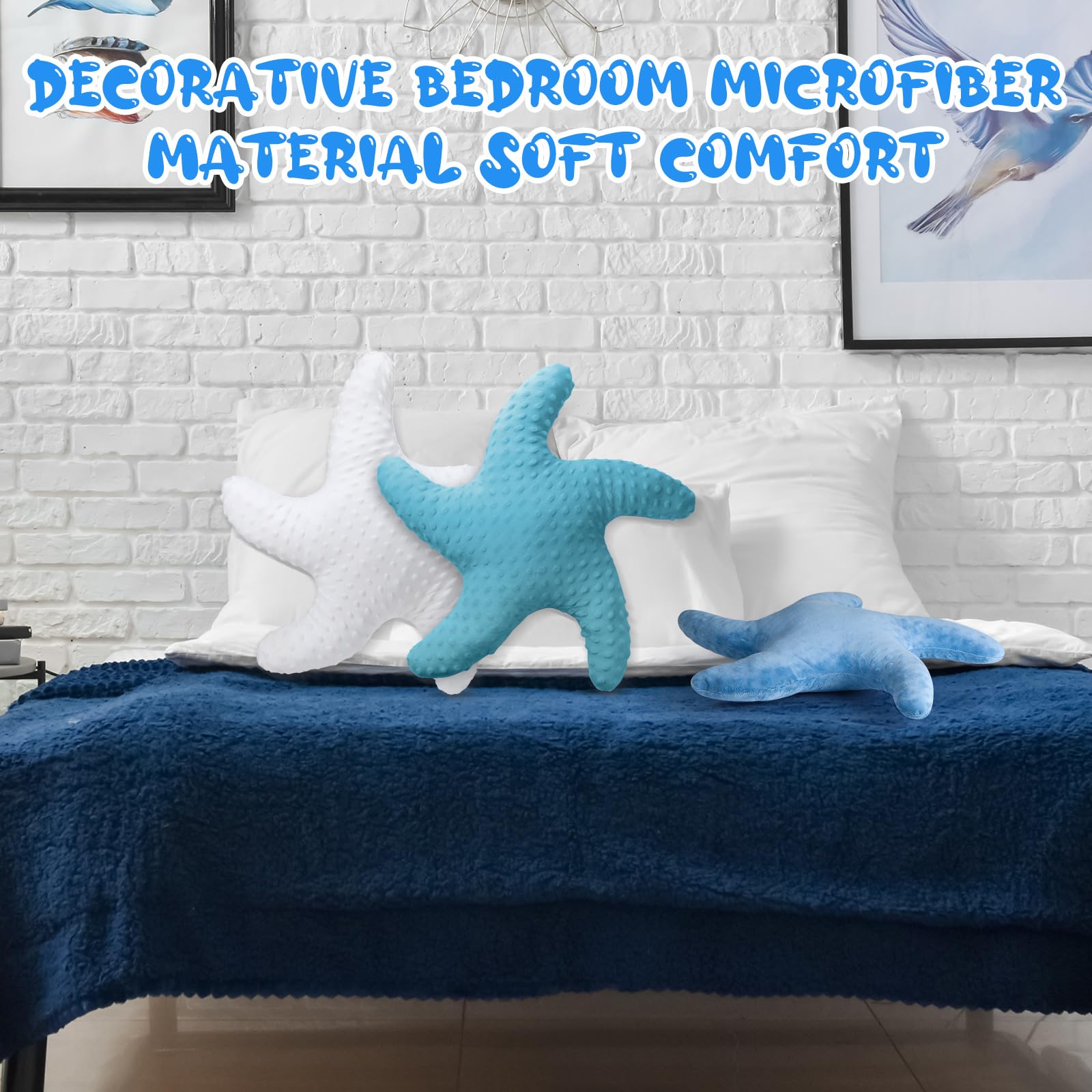 Fumete Starfish Plush Toy Pillow, 3 Pack, 20'' Stuffed Animal, Cute Coastal Decor for Kid Bedroom, Living Room, Sofa Couch (White, Green, Blue)