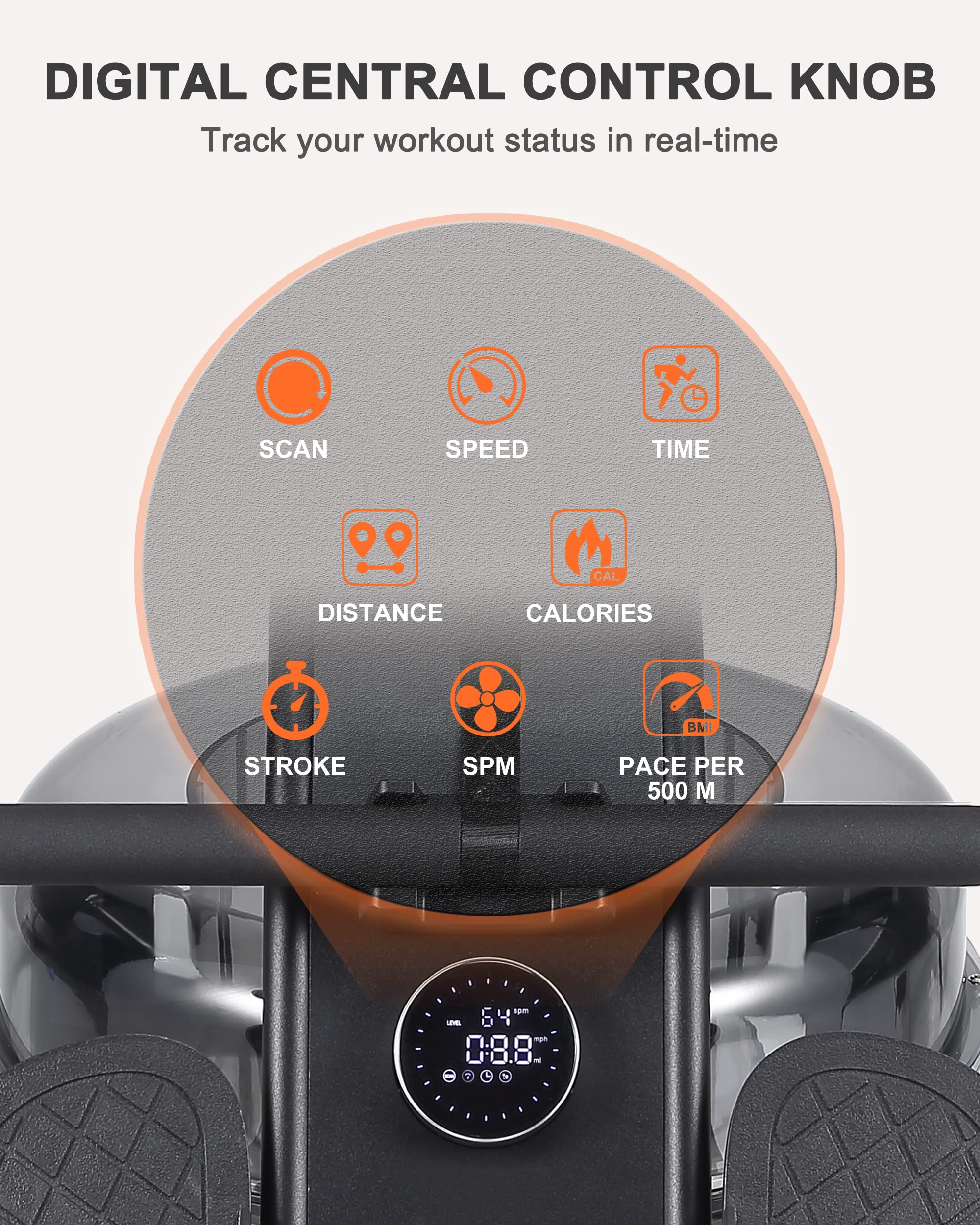 ECHANFIT Water Rowing Machine - Magnetic Rower with Monitor, Device Holder, Adjustable 16 Level Water Resistance, Easy Storage Rowing Machines for Home use