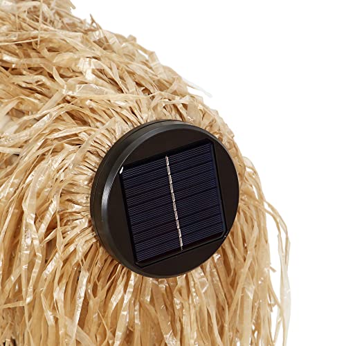 9ft 2Tier Outdoor Thatched Tiki Umbrella with Tilt Hand crank,32 built-in LED lights Hawaiian Style Beach Patio Umbrella (9FT(wood))