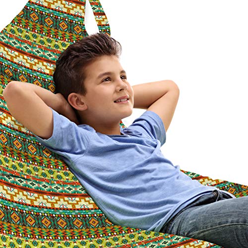 Lunarable Aztec Lounger Chair Bag, Rich Colorful Pattern with Borders Vintage Native Culture Artwork, High Capacity Storage with Handle Container, Lounger Size, Apple Green Turquoise