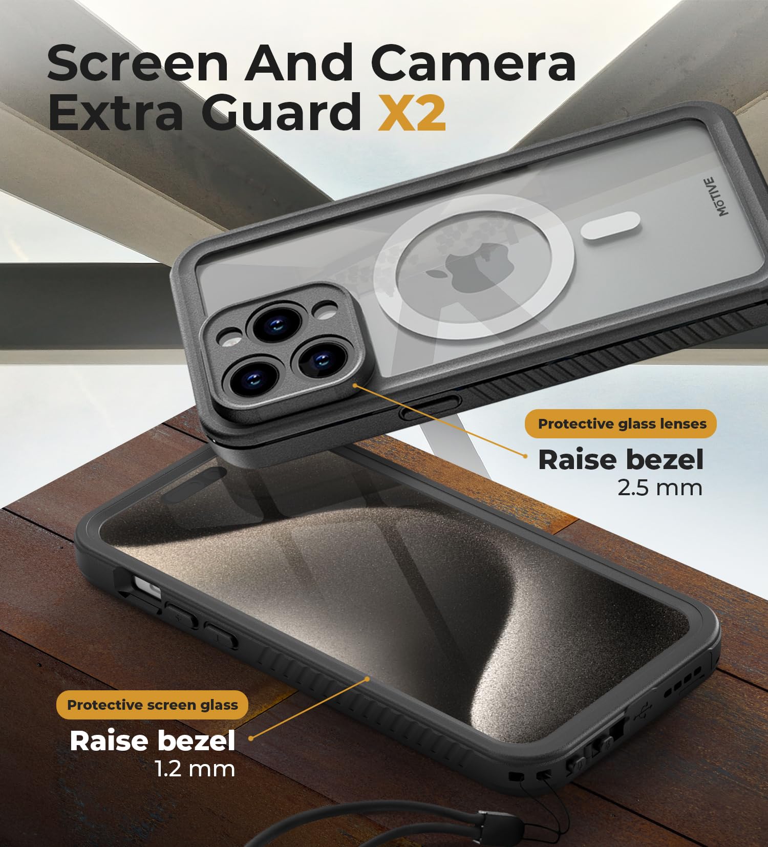 MOTIVE Waterproof Case for iPhone 15 Pro Max, Built-in Screen Protector, Compatible with MagSafe, Dustproof, Shockproof, Complete 360° Water Resistance case for iPhone 15 Pro Max 6.7" | Black
