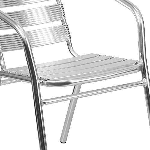 EMMA + OLIVER Heavy Duty Aluminum Indoor-Outdoor Stack Chair w/Triple Slat Back