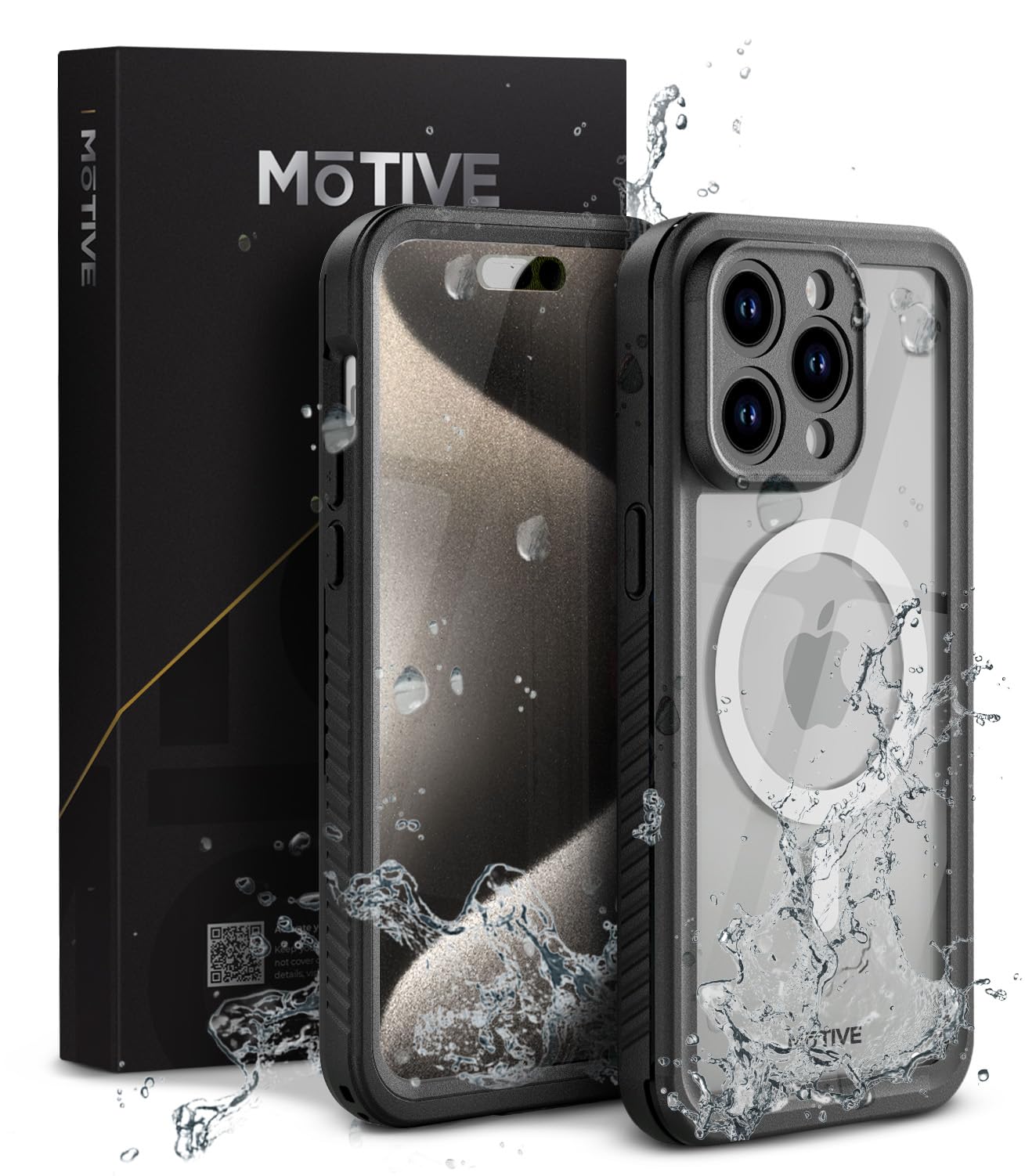 MOTIVE Waterproof Case for iPhone 15 Pro Max, Built-in Screen Protector, Compatible with MagSafe, Dustproof, Shockproof, Complete 360° Water Resistance case for iPhone 15 Pro Max 6.7" | Black