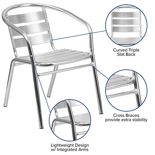 EMMA + OLIVER Heavy Duty Aluminum Indoor-Outdoor Stack Chair w/Triple Slat Back