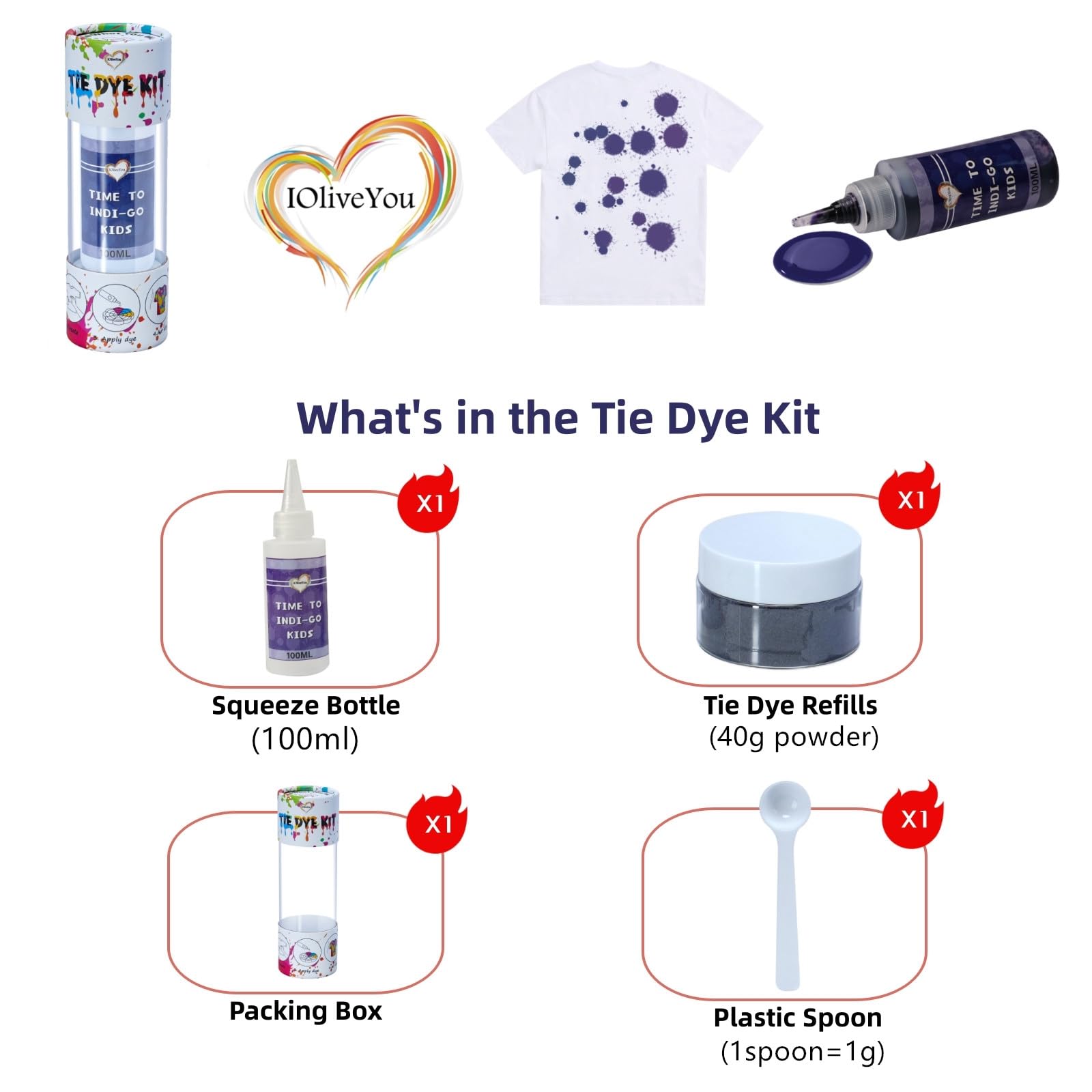 IOliveYou Tie Dye kit -Undisputed King of Tie Dye Powder- Indio Blue Color Cold Water Dye-Permanent and Washfast Fiber Reactive Dye