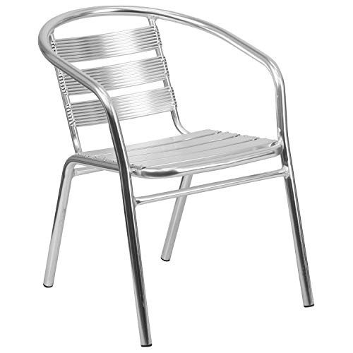EMMA + OLIVER Heavy Duty Aluminum Indoor-Outdoor Stack Chair w/Triple Slat Back