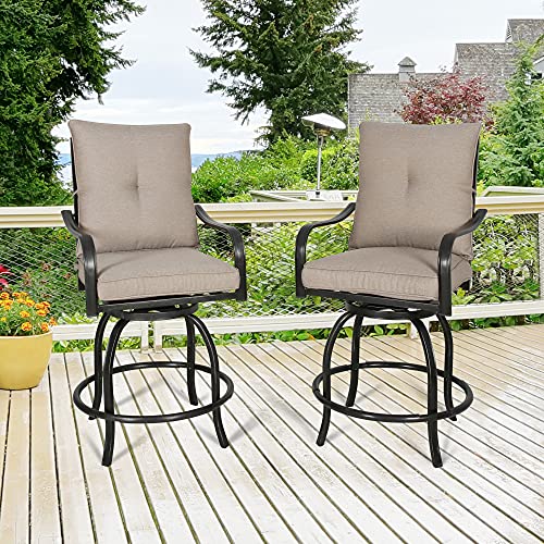 PATIO TREE Outdoor Counter Height Bar Stools, Patio Swivel Bar Chairs with Polyester Cushions, Set of 2