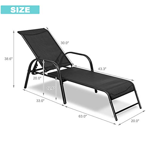 Tangkula Outdoor Patio Lounge Chaise, (Set of 2) Adjustable Folding Reclining Lounge Chairs, 5-Position Backrest Adjustment, Sling Chaise for Patio Beach Porch Swimming Poolside
