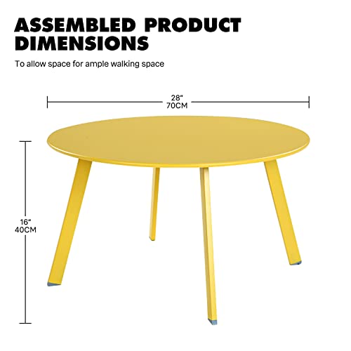 Grand patio Round Outdoor Coffee Table, Weather Resistant Metal Large Side Table for Balcony, Porch, Deck, Poolsid, Yellow