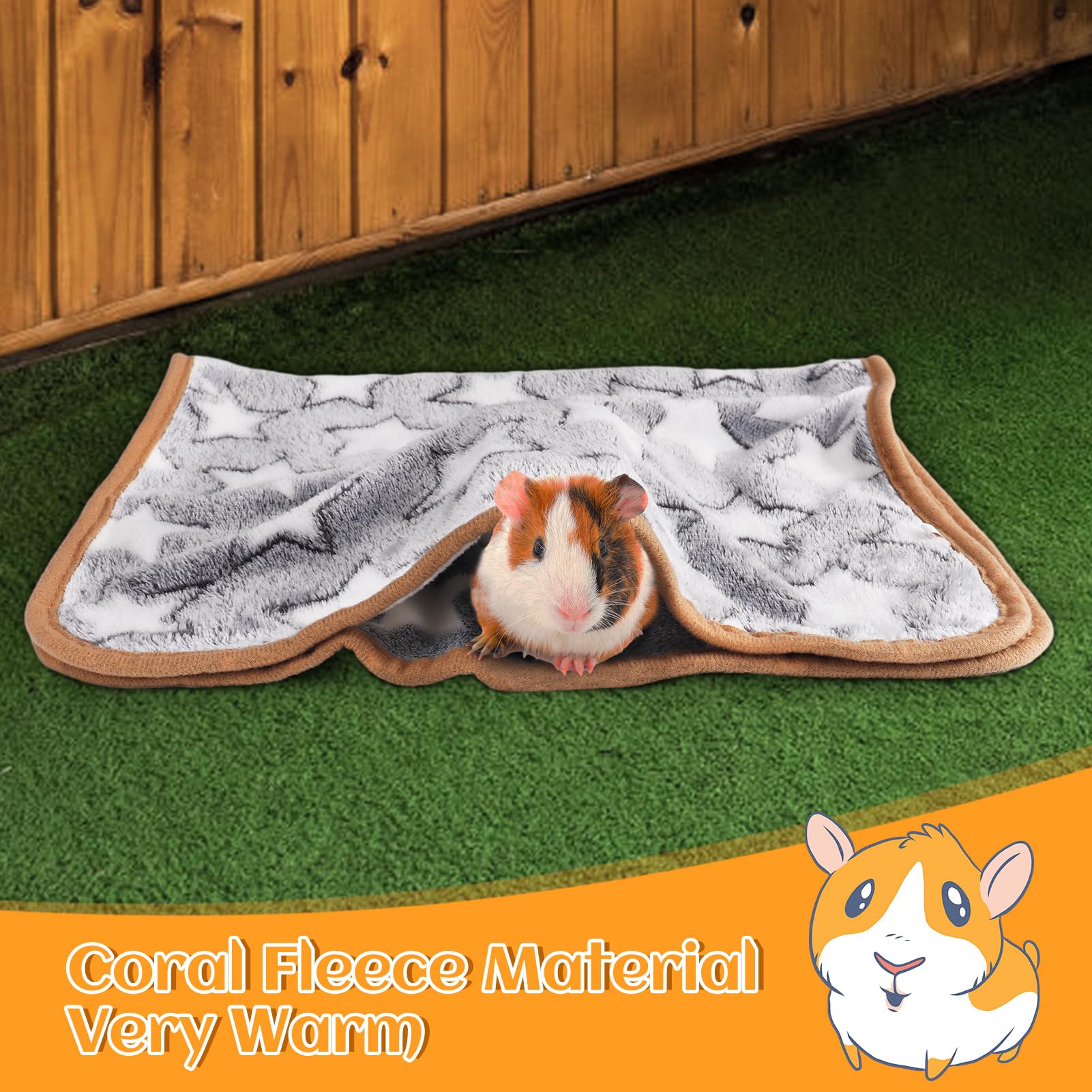 Guinea Pig Blanket, 2 Pack Warm Soft Coral Fleece Small Animal Blankets Washable Pet Cage Liners Sleep Mat Pad Cover for Rabbit Hamster Dog Cat Ferret Chinchilla Hedgehog Bedding, 24" x 16"