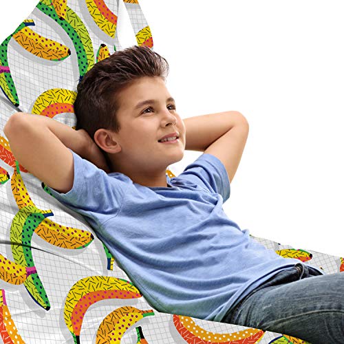 Lunarable Vintage Lounger Chair Bag, Retro 80s Fruit Fashion Banana Pattern Funky Hipster Illustration, High Capacity Storage with Handle Container, Lounger Size, Lime Green Orange