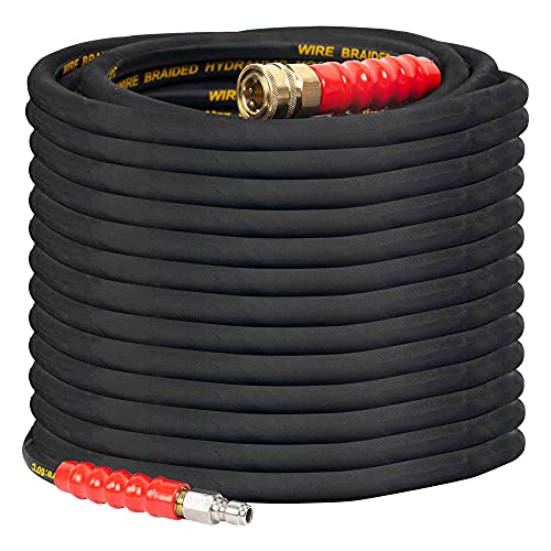Xiny Tool 50FT Pressure Washer Hose with 3/8" Quick Connect, 4000 PSI High Tensile Wire Braided Power Washer Hose for Cars, Swimming Pool, Floors