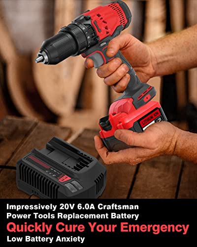 Bslite Replacement for Craftsman 20V Battery 6.0Ah CMCB206 Fit for Craftsman V20 20V Max Battery CMCB204 CMCB202 CMCB209 Compatible with Craftsman Battery 20V Tools and Charger（2Packs）