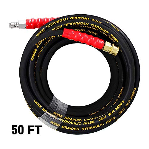 Xiny Tool 50FT Pressure Washer Hose with 3/8" Quick Connect, 4000 PSI High Tensile Wire Braided Power Washer Hose for Cars, Swimming Pool, Floors