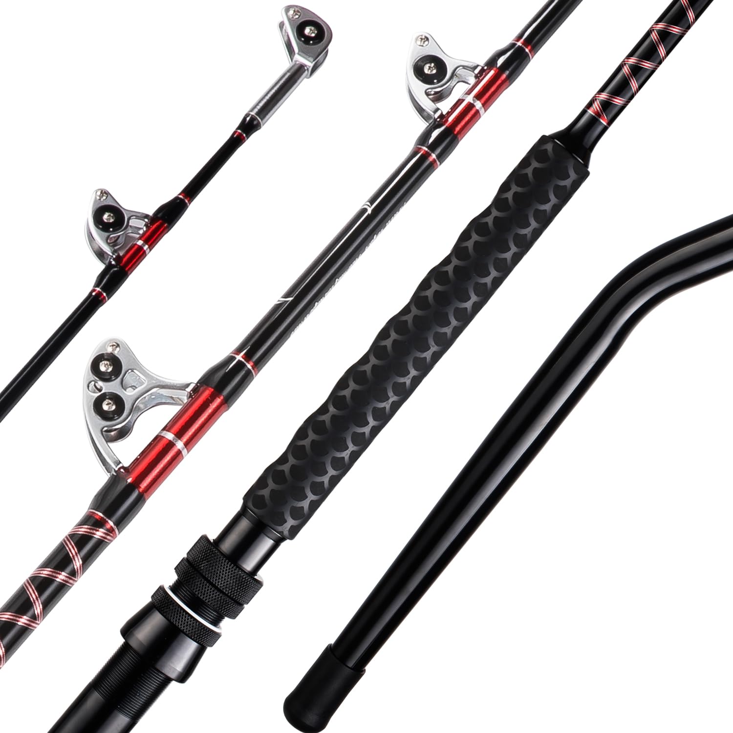 FISHAPPY Bent Butt Trolling Rod Saltwater Offshore Heavy Roller Rod Big Game Conventional Boat Fishing Pole (6' - 80-150lbs - Bent Butt Ⅱ)