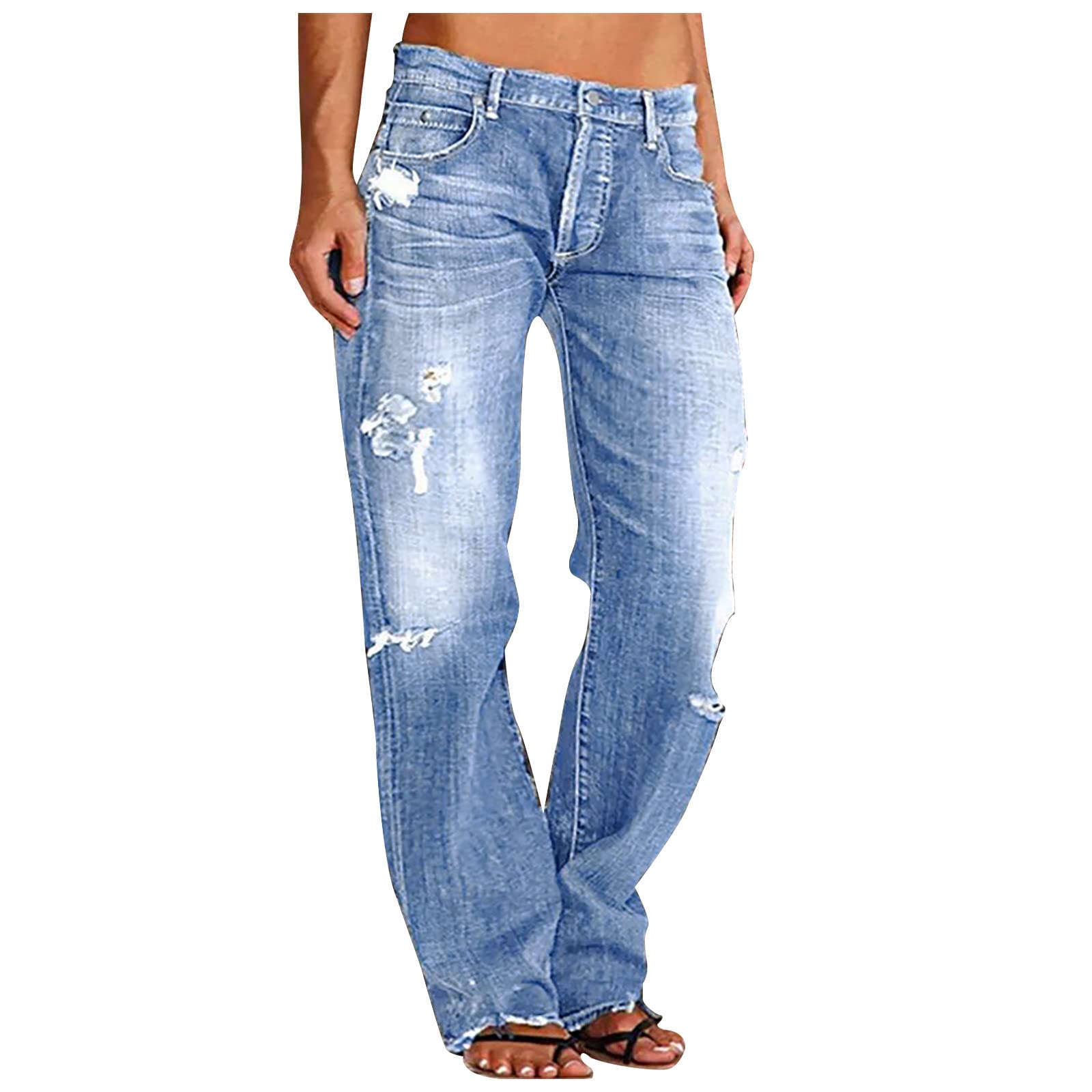 SMIDOW Return Sale Items Womens Corduroy Pants Women Stacked Pants Ripped Jeans Boyfriend Jeans Distressed Jeans Baggy Cargo Pants Jeans Straight Leg Pants Light Blue L