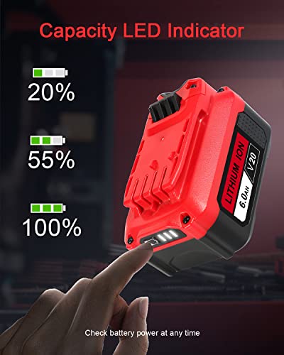 Bslite Replacement for Craftsman 20V Battery 6.0Ah CMCB206 Fit for Craftsman V20 20V Max Battery CMCB204 CMCB202 CMCB209 Compatible with Craftsman Battery 20V Tools and Charger(2Packs)