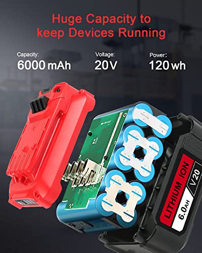 Bslite Replacement for Craftsman 20V Battery 6.0Ah CMCB206 Fit for Craftsman V20 20V Max Battery CMCB204 CMCB202 CMCB209 Compatible with Craftsman Battery 20V Tools and Charger(2Packs)