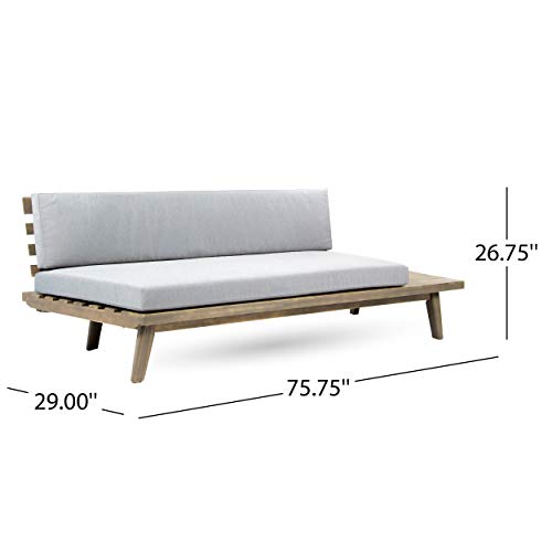 Christopher Knight Home Eulah Indoor Minimalist Acacia Wood Right-Sided Sofa with Grey Cushions, Grey Finish / Grey