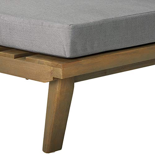 Christopher Knight Home Eulah Indoor Minimalist Acacia Wood Right-Sided Sofa with Grey Cushions, Grey Finish / Grey