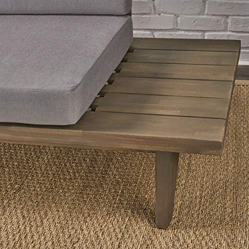 Christopher Knight Home Eulah Indoor Minimalist Acacia Wood Right-Sided Sofa with Grey Cushions, Grey Finish / Grey