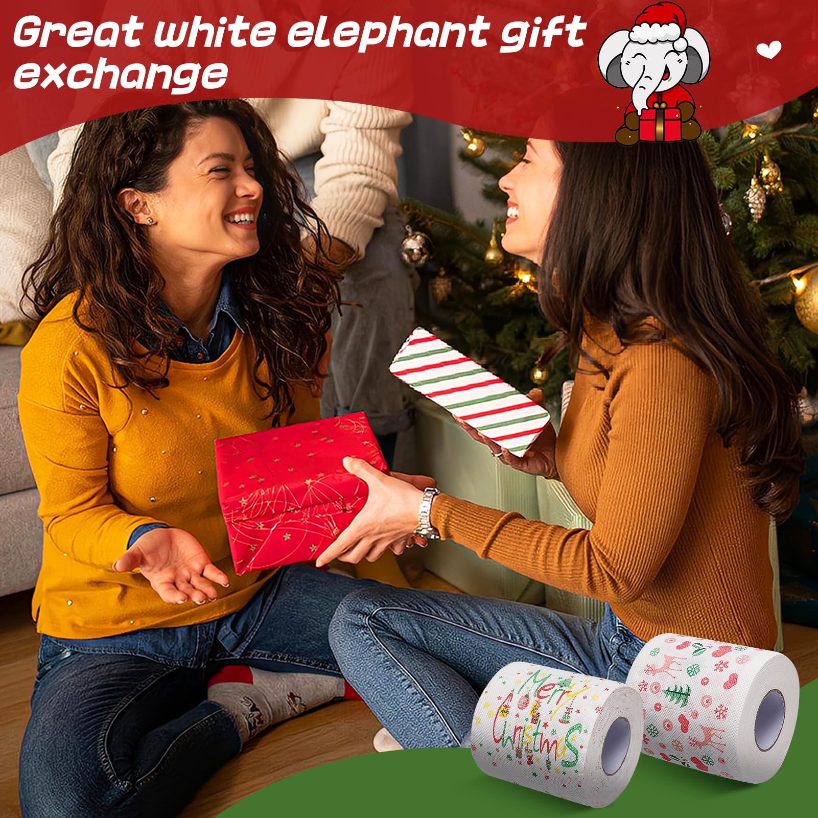 Merry Christmas Toilet Paper- Christmas Toilet Paper Roll for White Elephant Gifts, Tissue Napkin Prank Fun- Christmas Decorations for Xmas Stocking Stuffers Novelty Gift Idea, 2 Roll
