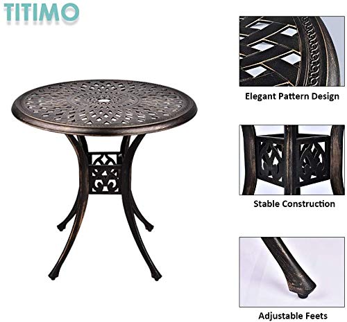 TITIMO 31 inch Diameter Outdoor Round Patio Bistro Dining Table Cast Aluminum with Umbrella Hole Conversation Table