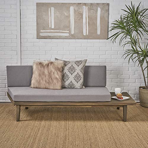 Christopher Knight Home Eulah Indoor Minimalist Acacia Wood Right-Sided Sofa with Grey Cushions, Grey Finish / Grey