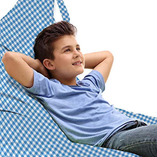 Lunarable Gingham Lounger Chair Bag, Minimal Diagonal Squares Checkered Motif in Sky Tones Vintage Illustration, High Capacity Storage with Handle Container, Lounger Size, Azure Blue White